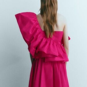 Zara | Tops | Zara Pink Voluminous Ruffle Asymmetric Top | Poshmark